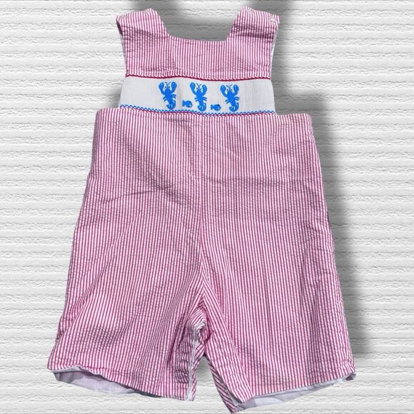 Bottoms | Velani Classic Smocked Blue Crawfish Lobster Jon Jon Romper ...